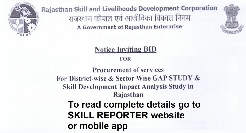 RSLDC invites bid to conduct District wise and Sector wise Skill Gap ...